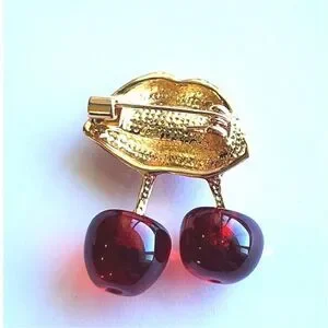 Boutique | Jewelry | Red Lips And Cherries Brooch Enameled Mouth Opaque ...